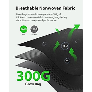 POROLIR 5-Pack Grow Bags 10 Gallon Thickened Plant Grow Bags Multi-Purpose Nonwoven Fabric Pots with Durable Handles, Outdoor Garden Plant Pots for Fruits Vegetables Flowers Herb Bonsai Plants, Black