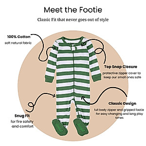 Leveret Kids Pajamas Baby Boys Girls Footed Pajamas Sleeper 100% Cotton (Green/White, Size 12-18 Months)