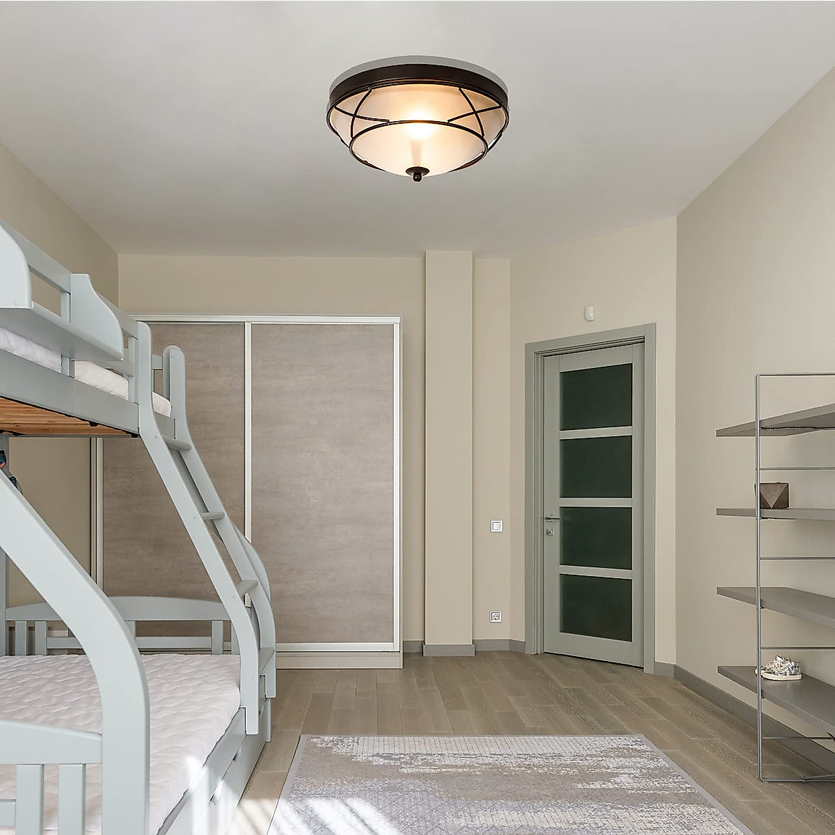 LOCLGPM Black Classic Dome Ceiling Light Flush Mount,2-Light Bronze Lighting Fixtures Frosted Glass Farmhouse Ceiling Lamp for Living Room Kitchen Bedroom Hallway Entryway Staircase Indoor/Outdoor