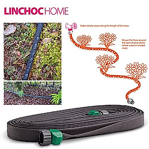 LINCHOC HOME Flat Soaker Hose for Garden beds,1/2" x 50 ft Heavy Duty Double Layer Drip Weeper Hoses
