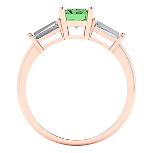 Clara Pucci 1.97ct Emerald Baguette cut 3 stone Solitaire Light Sea Green Simulated Diamond designer Modern Ring 14k Pink Rose Gold