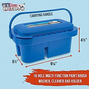 U.S. Art Supply 16 Hole Multi-Function Paint Brush Washer, Cleaner and Holder, 18 Palette Wells, Lid Plastic - Clean, Dry, Rest, Store, Hold Artist Brushes - Cleaning Acrylic, Watercolor, Oil Painting