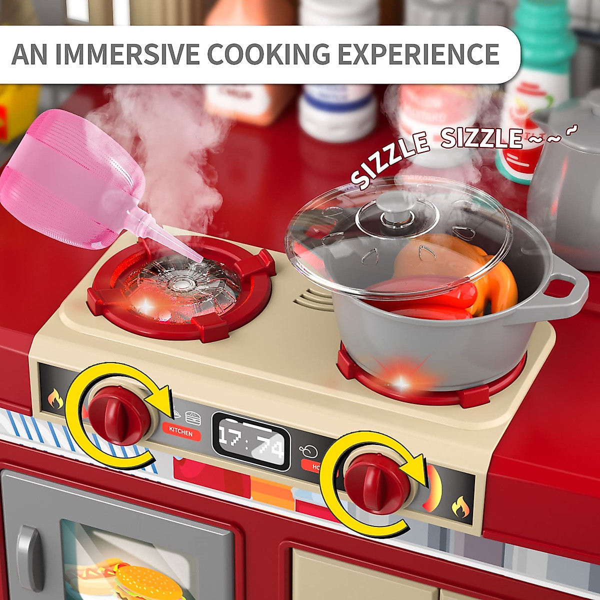 Kids Kitchen Playset for Toddlers Girls, Toy Kitchen Sets Pretend Play Food Toys for Kids Girls Ages 3 4 5 6 7 8, Play Kitchen Playset with Light Sound Spray, Toy Kitchen for Toddlers