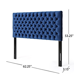 Christopher Knight Home Jezebel Velvet Headboard, Queen / Full, Navy Blue / Black Steel