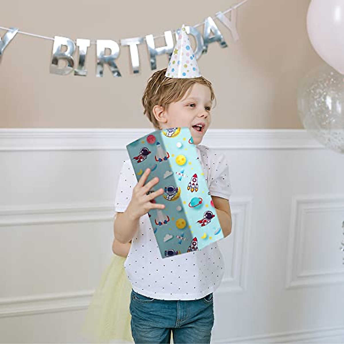 Out Space Wrapping Paper for Boys Girls Kids, Astronauts Rockets Moon Satellites Probes Planets Pattern Space Galaxy Wrapping Paper for Space Sky Fanatics Women Men Birthday Party Gift Wrap Paper