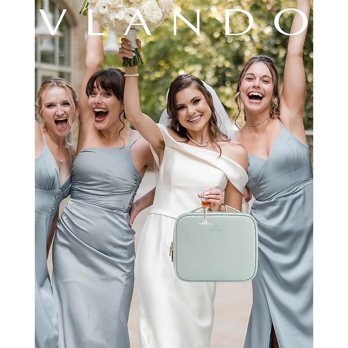 Vlando Makeup Bag, Travel Makeup Bags,Large Portable Make Up Bag Organzier with Dividers and Handle Gifts for Women Girls,Traveler,Christmas,Wedding Blue