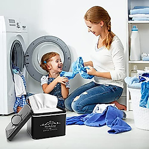 Markdang Dryer Sheet Holder Dispenser with Lid for Laundry Room Organization Modern Farmhouse Metal Magnetic Dryer Sheet Container for Laundry Room Decor and Accessories (Black)