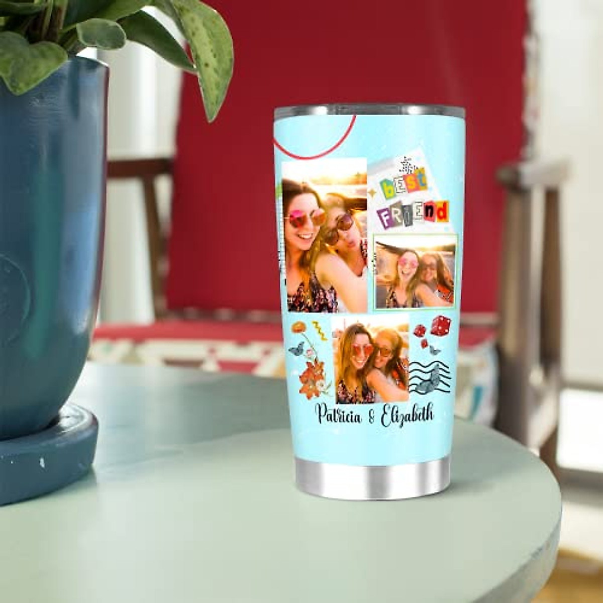 AizelMae Personalized Coffee Tumbler, Customized Name Friendship Picture Photo Frame Tumblers, Hot Cold Stainless Mugs, Gifts For BFF Best Friends On Christmas Birthday, 20 30 Oz Travel Mug Cup