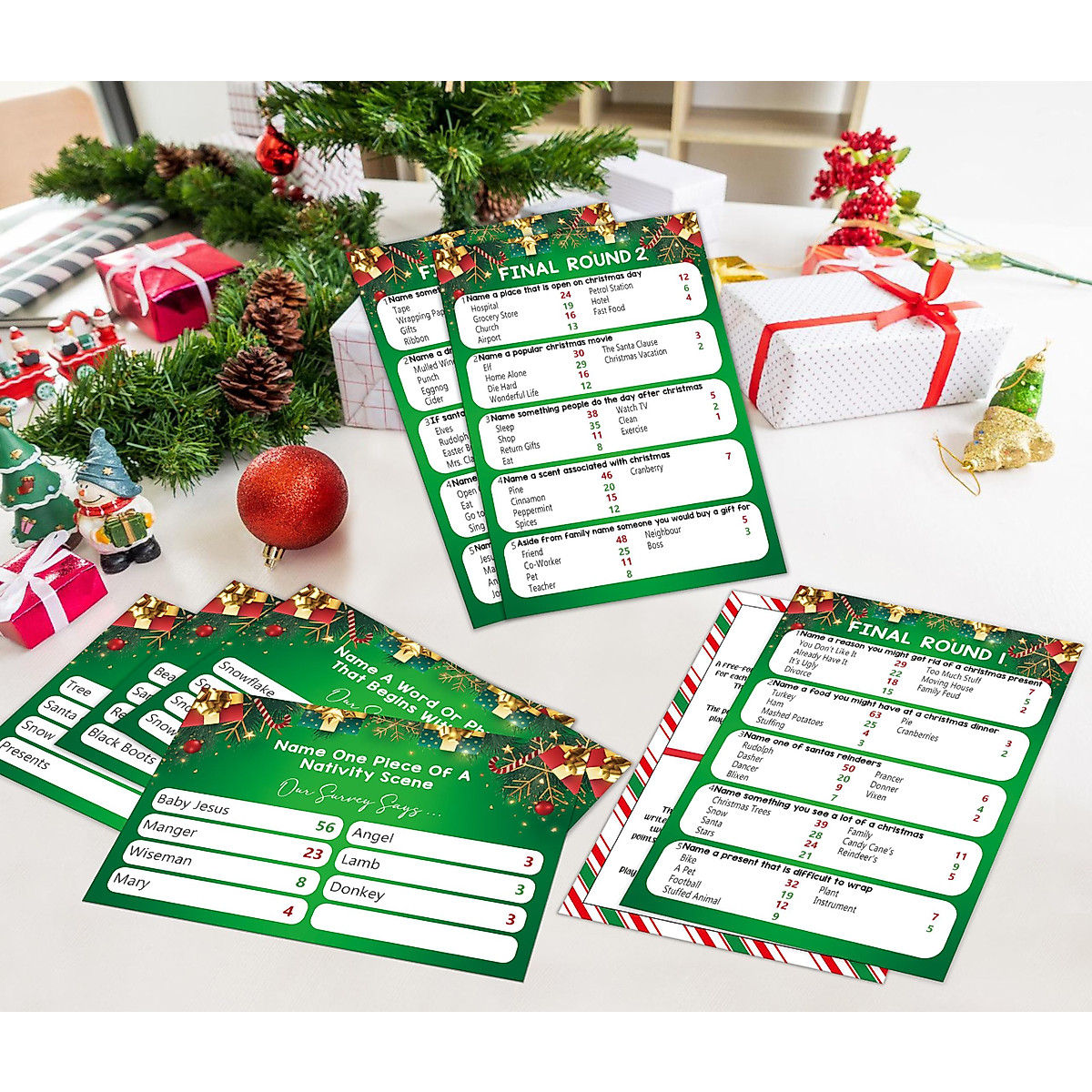 Christmas Feud Games, Friendly Feud Games, Family Activity, Family Games for Game Night, Baby Shower Game, Party Supplies for Adults, Xmas Holiday Party Game and Activity Decorations (f001)