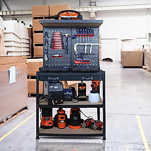 Prostormer Workbench, 31.5 inch Multipurpose Garage Work Bench Table with Peg Board Hook Kit for Home, Garage, and DIY Projects