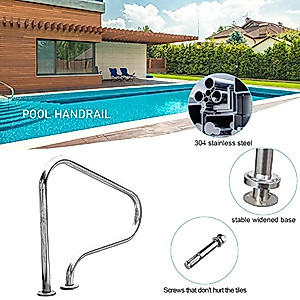 Pools Handrails Stairs Railing - Complete Kit ，304 Stainless Steel Swimming Pool Safey Handrail for Inground Pool Entrances Outdoor Spa Garden Backyard