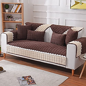 vctops Soft Corduroy Sofa Couch Cover, Plaid Sectional Couch Covers, Non-Slip Sofa Slipcover for Dogs Cats Kids(Brown,43"x70")