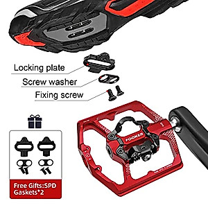 FOOKER MTB Mountain Bike Pedals, Dual Function Flat and Pedal,3 Sealed Bearing Flat Platform Compatible with Clipless Pedal Aluminum 9/16" Pedals with Cleats for Road Mountain BMX MTB