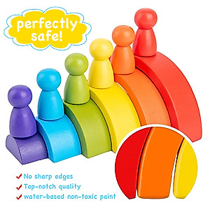 SGVV90 Wooden Rainbow Stacking Game Learning Toy Geometry Building Blocks,Montessori Learning Educational Toys