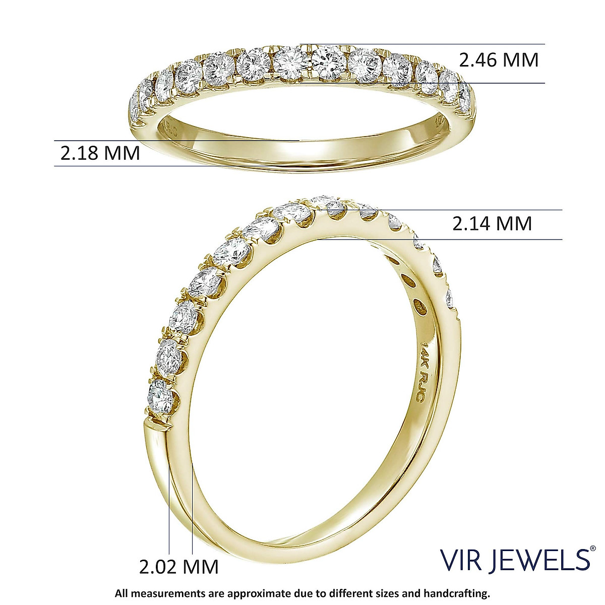 Vir Jewels 1/2 carat (ctw) Diamond Wedding Anniversary Band for Women, Half Eternity Round Diamond Engagement Ring 14K Yellow Gold Prong Pave Set 0.50 cttw, Size 6