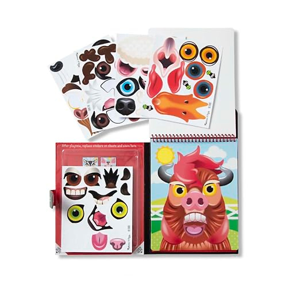 Melissa & Doug On The Go Make-a-Face Reusable Sticker Pad Travel Toy Activity Book – Farm Animals (10 Scenes, 76 Cling Stickers)