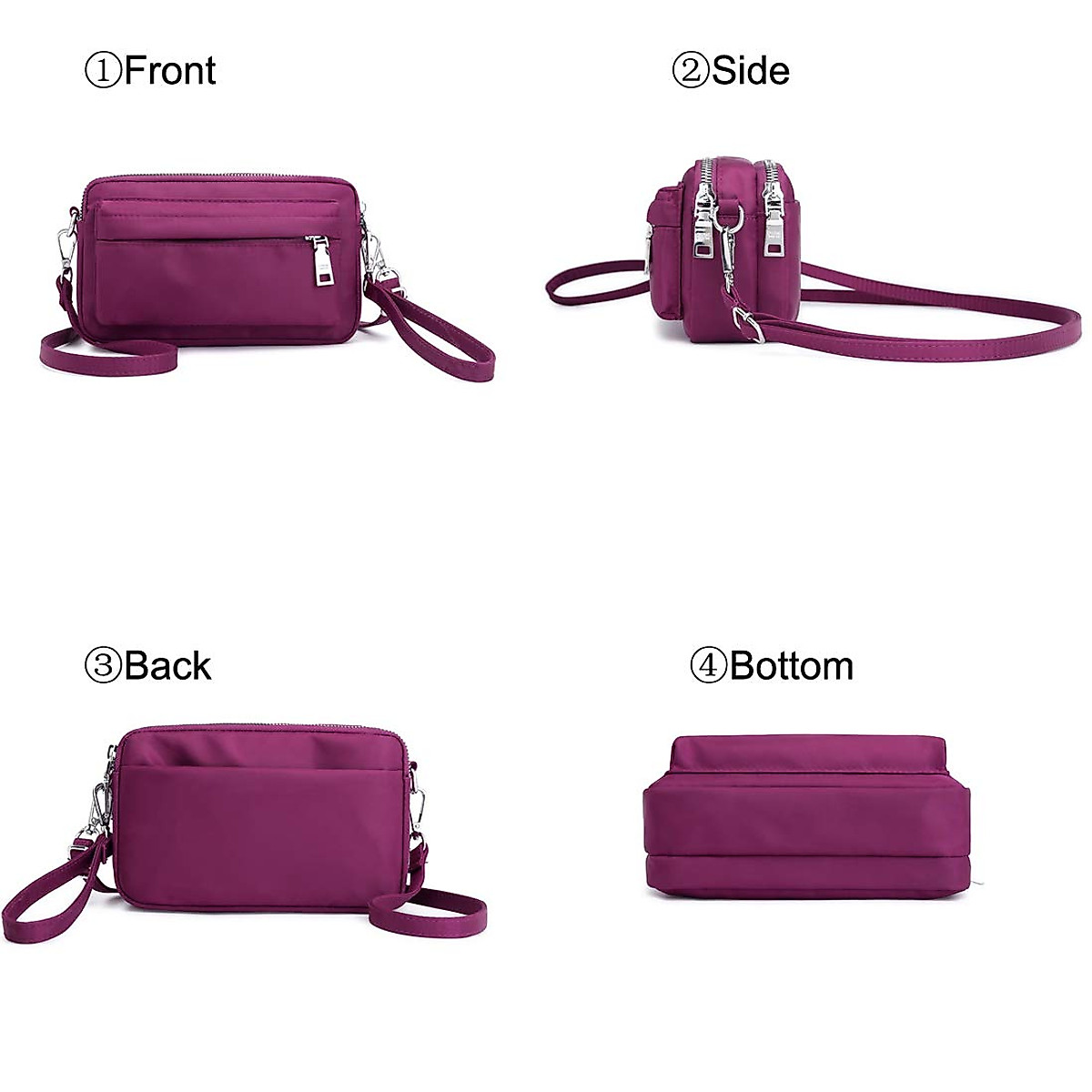 YANAIER Multi-Zipper Crossbody Handbag Purse, Women's Nylon Wristlet Mini Crossbody Bag Clutch with 2 Straps Dark Blue