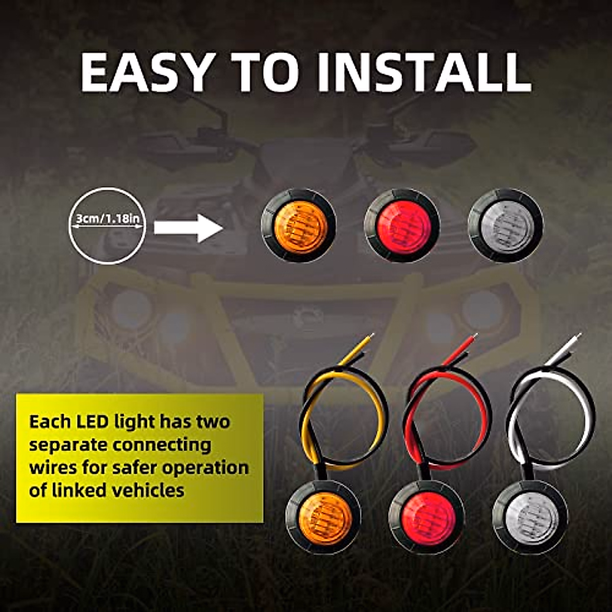 Universal ATV UTV Turn Signal Kit,SXS Street Legal Kit with Turn Signal Light Rocker Switch Flasher Relay Fuse Line LED Lightsfor SXS Dirt Bike Polaris RZR Can-Am Kawasaki Motorcycle