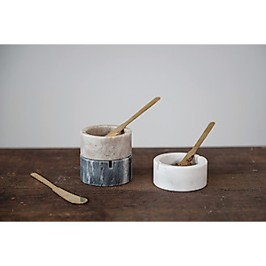 Creative Co-Op Marble Set Pinch Pot Bowls for Salt, Pepper, and Seasoning with 3 Metal Knives