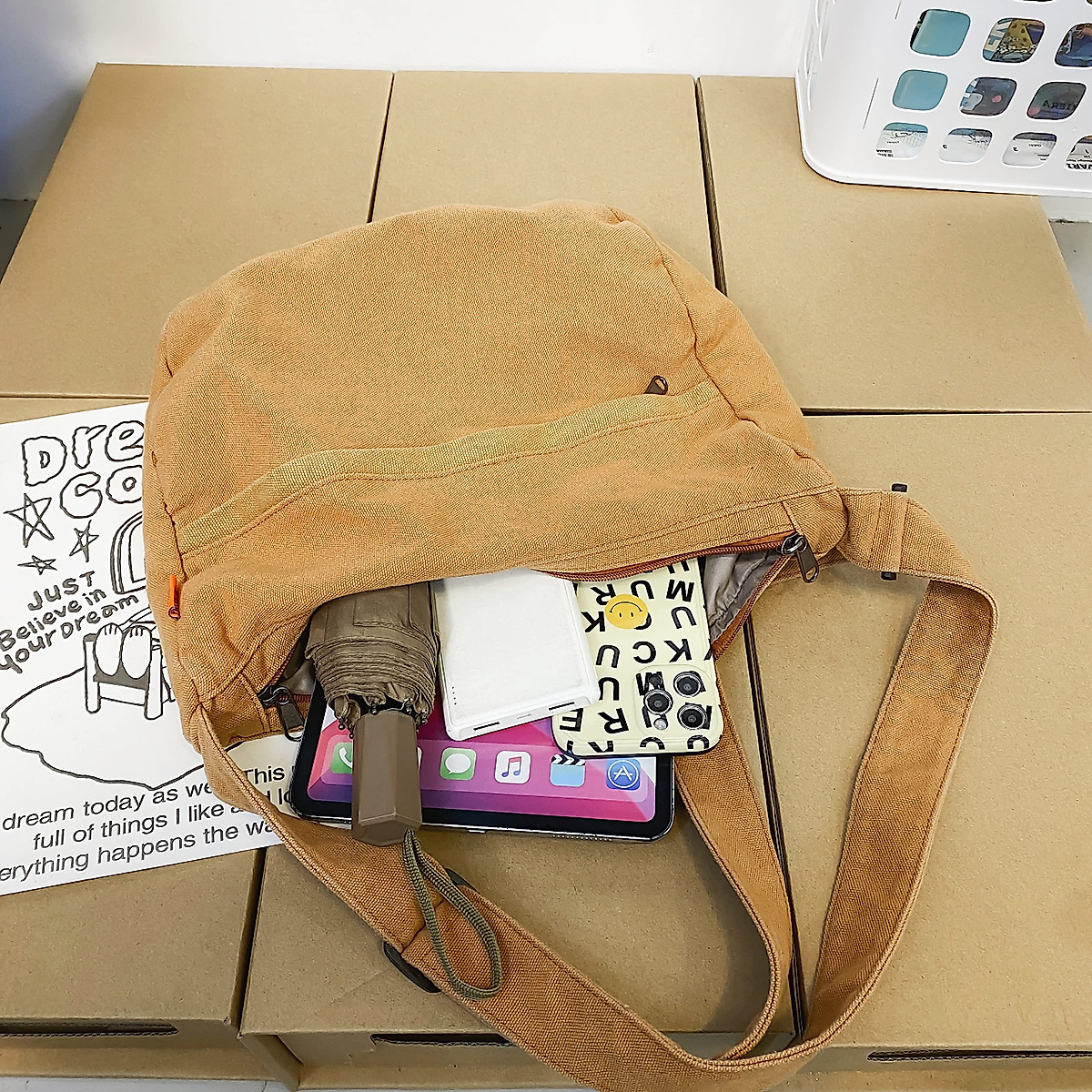 Canvas Casual Messenger Bag Hobo Crossbody Bag Canvas Shouder Tote Handbag for Women and Men, Brown