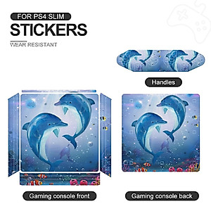Dolphin Family in Colorful Tropical Ocean Sticker for P-S4 Controller Full Protective Skin Cover Design Wrap Decal Sticker Compatible with P-S4 Print