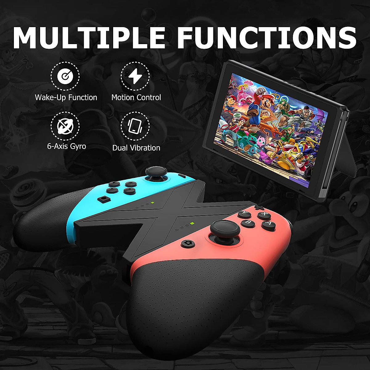 Joycon Controller Replacement for Switch Joycon,Alternatives for Left and Right Joy Con Controller,L/R Switch Controller Support Wake-up Function with Grip Stand (Blue and Red)