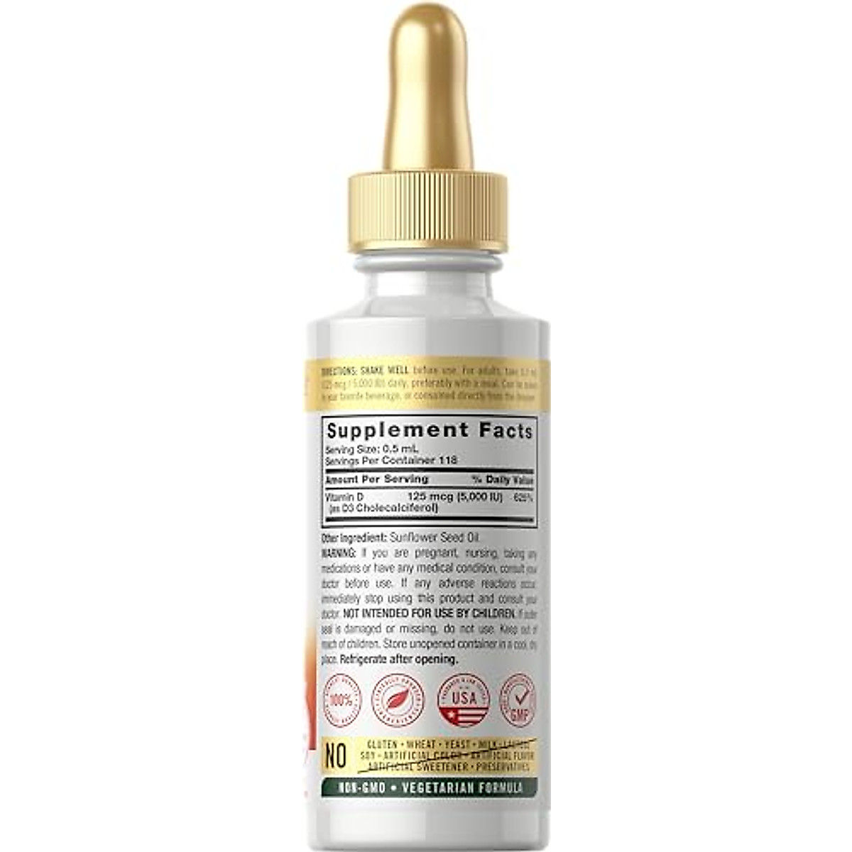 Carlyle Liquid Vitamin D3 | 5000 IU (125 mcg) | 2 oz | Vegetarian, Non-GMO, and Gluten Free Supplement | Vitamin D Liquid Drops for Adults