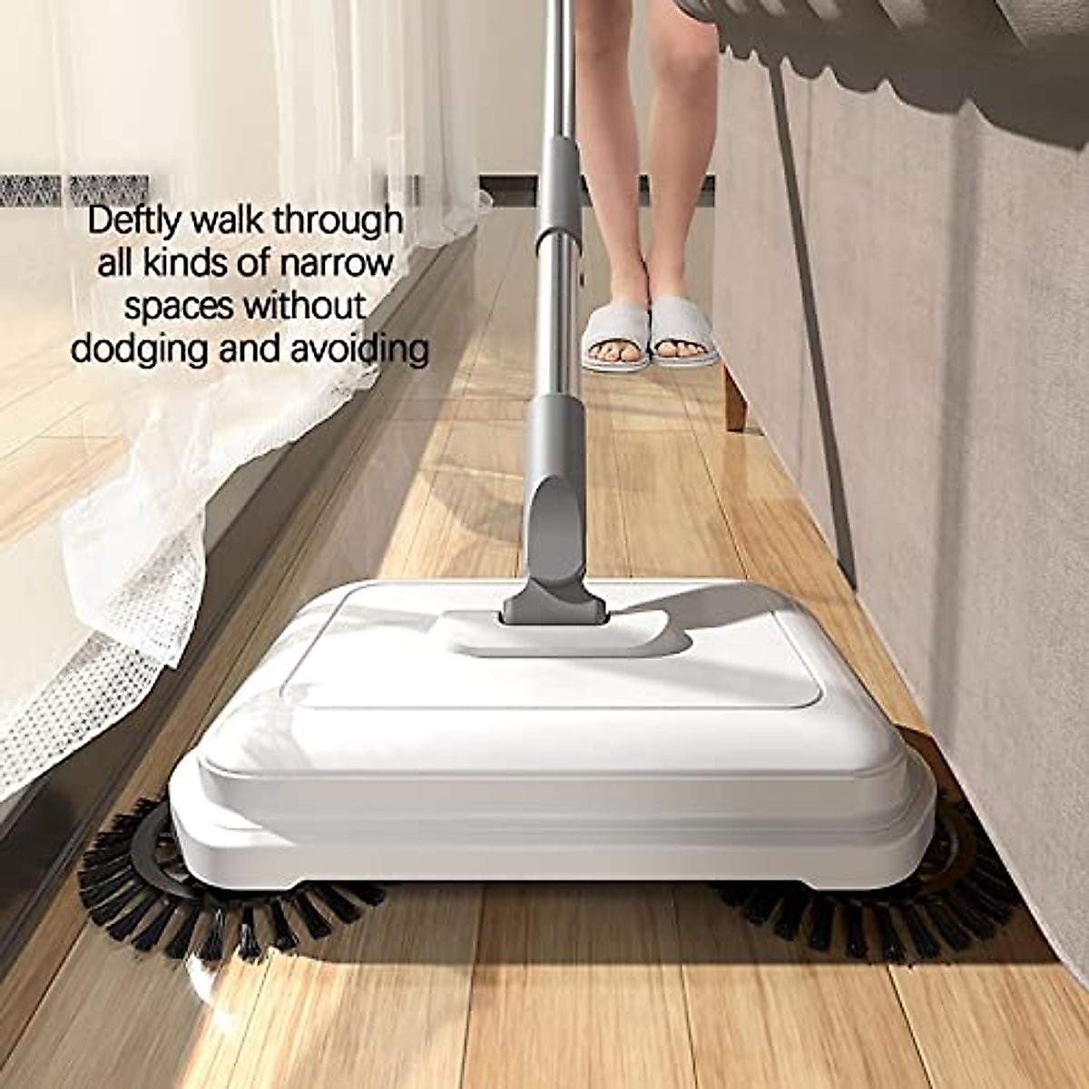 Hand Push Sweeper - Home Sweeping Mopping Machine Vacuum Cleaner Sweep Carpet and Floor Sweeper with Dual Rotating System 2 Corner Edge Brushes Cleaning Sweeper Tool Sweeping Robot