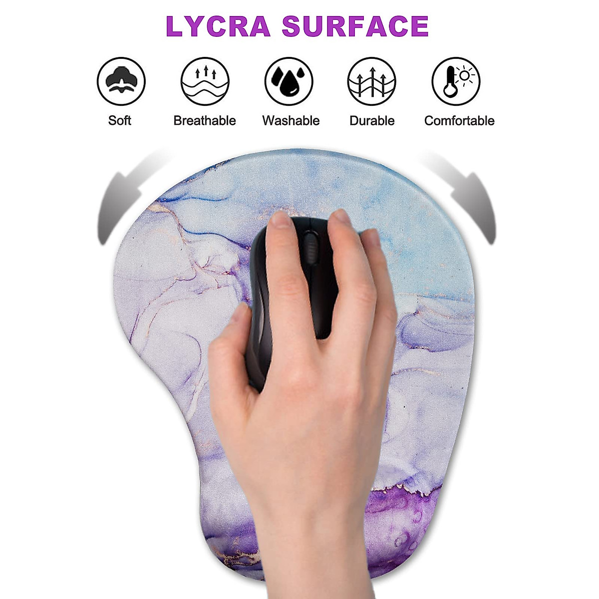 ARTSO Ergonomic Mouse Pad with Wrist Support Gel Mouse Pad Wrist Rest, Non-Slip PU Base Comfortable Mousepad for Office Home Working Studying Pain Relief & Easy Typing, Purple Blue Marble