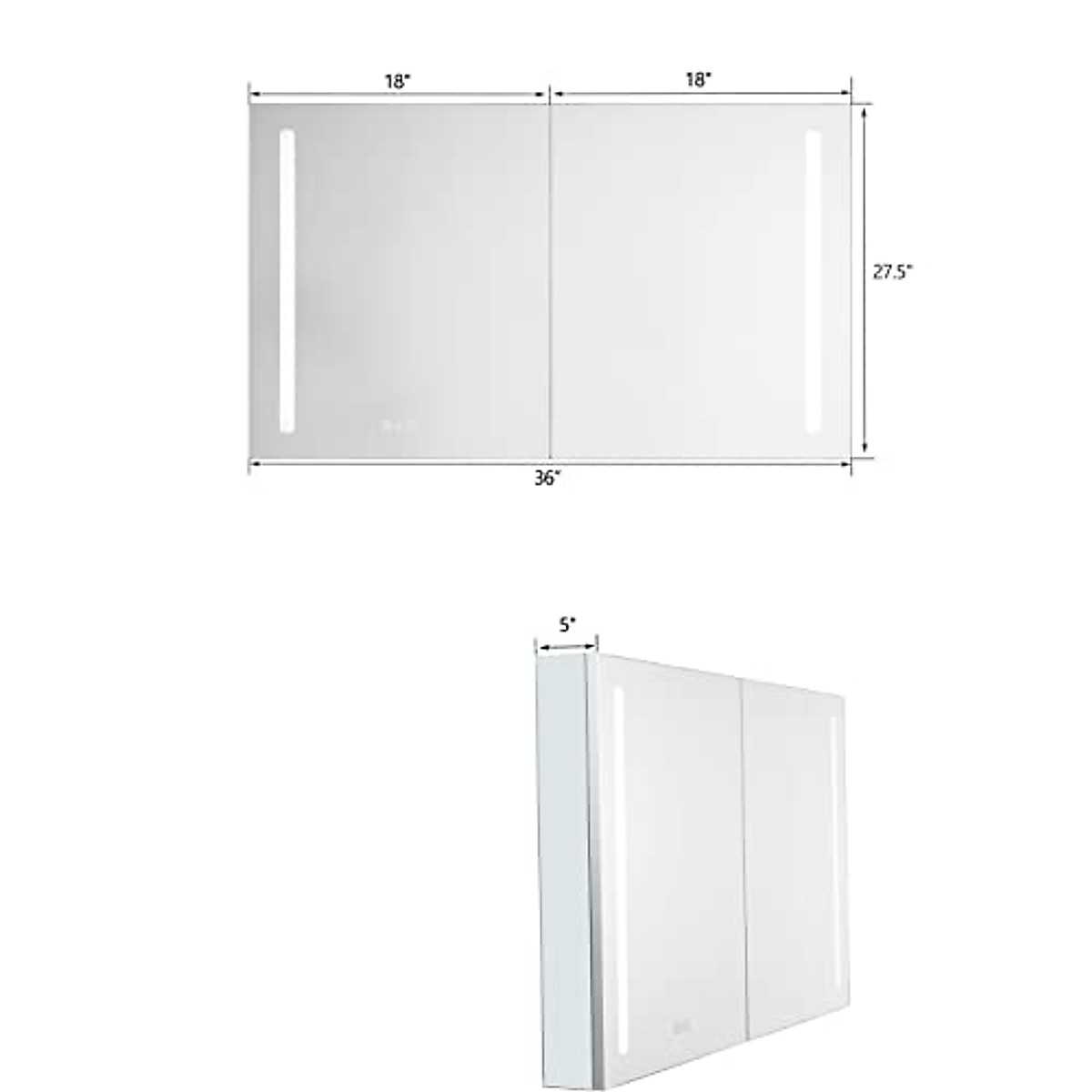 Bathlink Lighted Medicine Cabinet, 36"×27.5"×5", LED Mirror Medicine Cabinet, Recessed or Surface Mount, Defogger, Dimmer, 2 Doors Bathroom Lighted Medicine Cabinet with Mirror