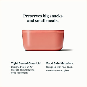 Caraway Glass Food Storage - 4.4 Cup Glass Container - Ceramic Coated Food Container - Non Toxic, Non Stick Lunch Box Container with Glass Lids. Dishwasher, Oven, & Microwave Safe - Perracotta