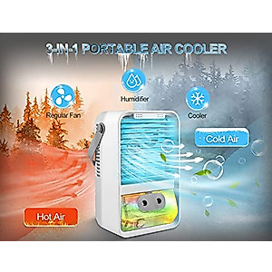 Portable Air Conditioner Fan, Personal Space Air Cooling Fan for Home Office Room, Personal Evaporative Cooler & Humidifier, with Handle/LED Light/Humidifier, for Small Room/Dorm/Bedroom/Camping