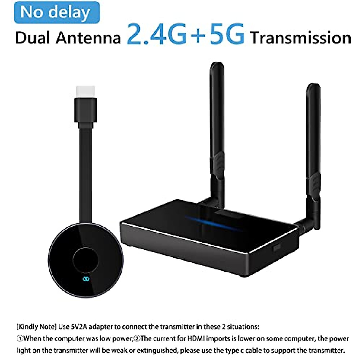 HPDFCU Wireless HDMI Transmitter and Receiver,Wireless HDMI 4k Extender Kit, HDMI Adapter Support 4K@30Hz, Support 2.4/5GHz Player Streaming Video/Audio from Laptop,PC,Phone to HDTV/Projector/Monitor
