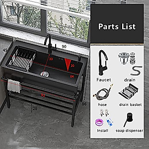 Commercial Kitchen Sink，Commercial Kitchen Prep Utility Sink， Stainless Steel Utility Sink,Stainless Steel Prep & Utility Sink for Restaurant, Kitchen, Outdoor 90*45*86cm/35.4*17.7*33.9in