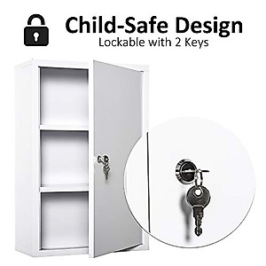 kleankin Steel Wall Mount Medicine Cabinet 3 Tier Emergency Box for Bathroom Kitchen, Lockable with 2 Keys, White