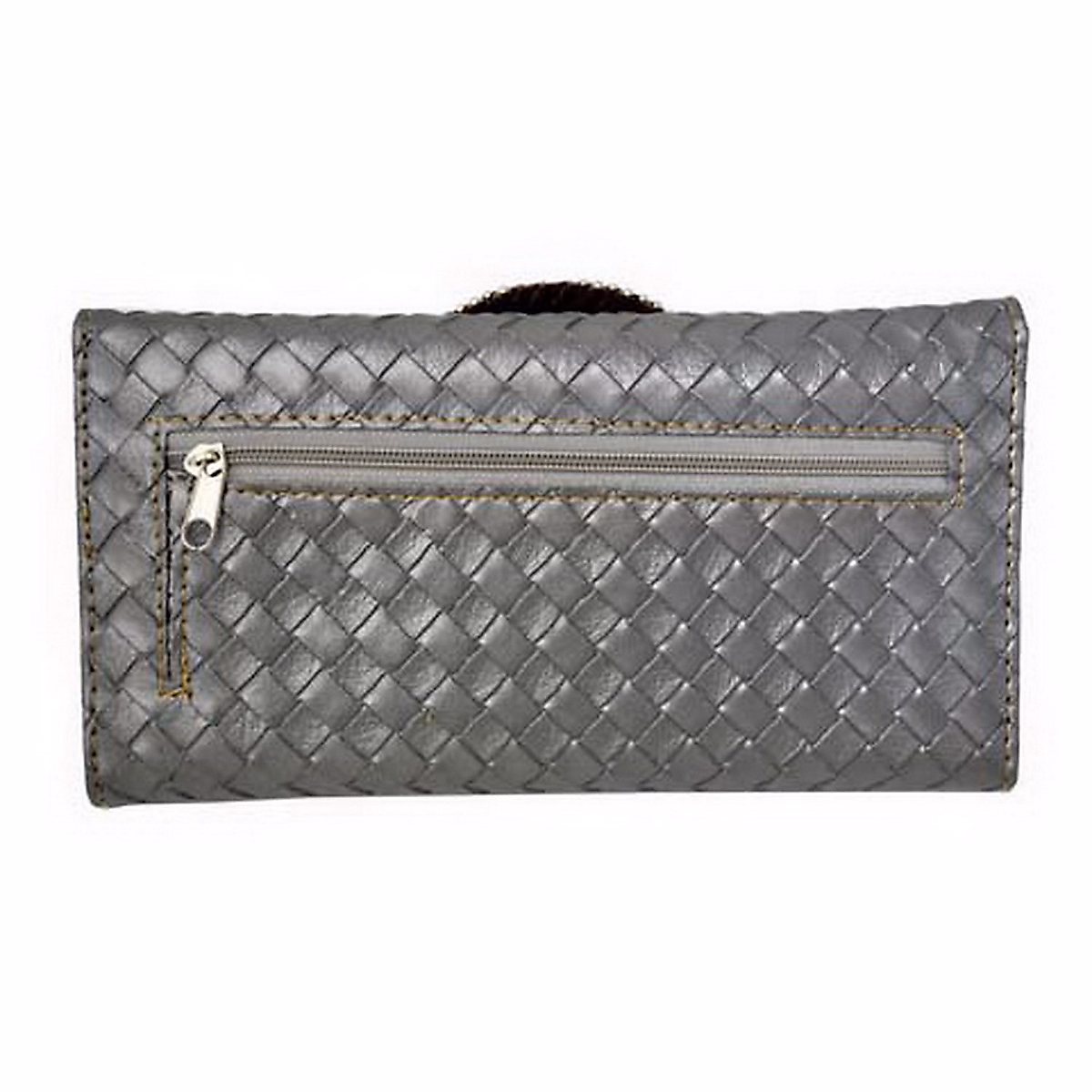 Western Woven Rhinestone Bling Fleur De Lis Wallet - Pewter