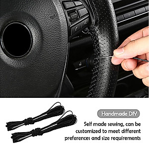 Car Stitch Steering Wheel Cover,Leather Steering Wheel Wrap with Needle and Thread,Anti Slip DIY Kit Steering Wheel Cover Men & Women for Car Interior Decoration (Black)