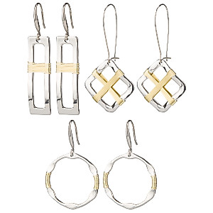 SPUNKYsoul Handmade Gold and Silver Wire Wrapped Earrings for Women (3 Piece Set Silver with Gold Wire)