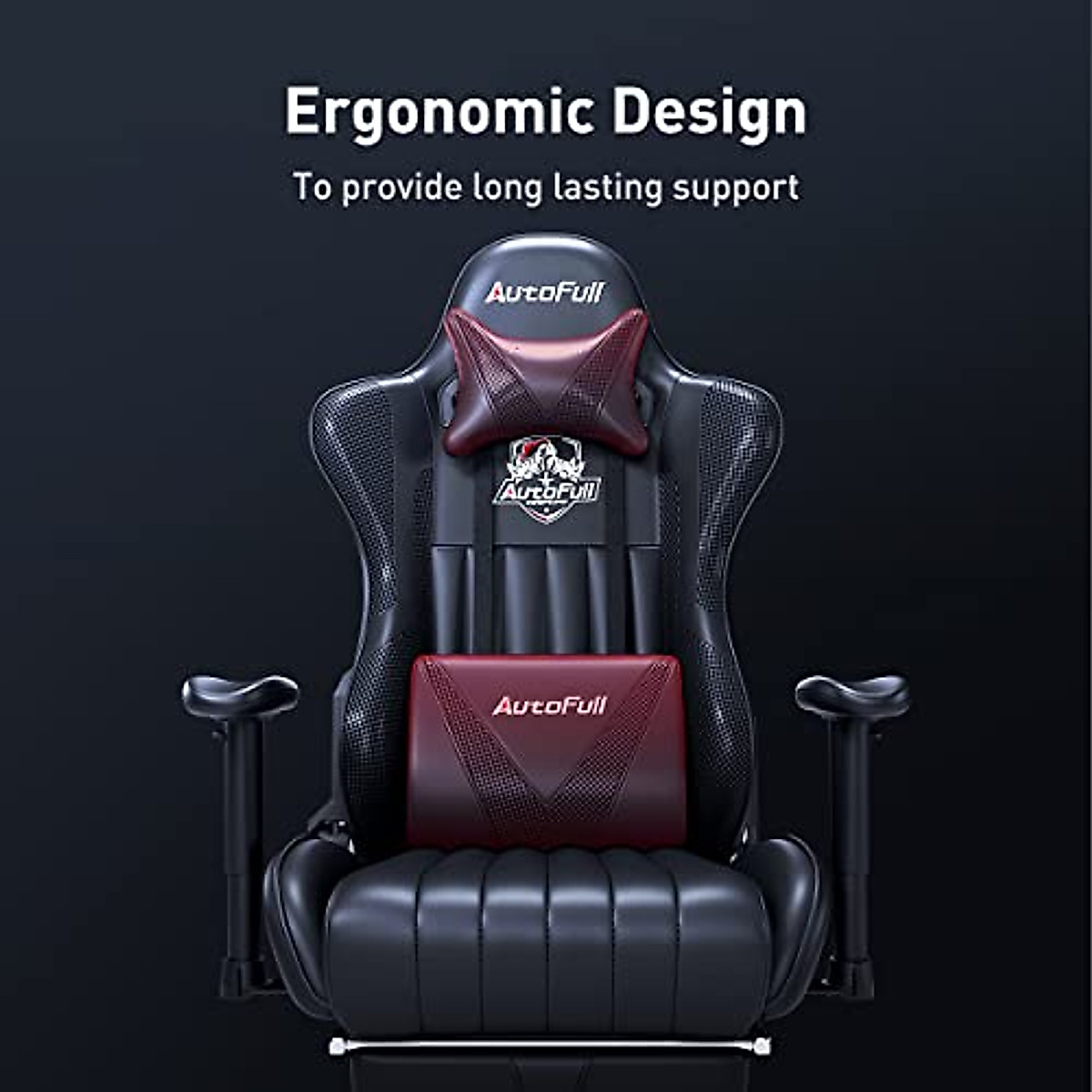 AutoFull C3 Gaming Chair Office Chair Ergonomic Computer Gaming Chair PU Leather with Headrest and Lumbar Support High Back Adjustable Racing Gaming Chair with Footrest(Black)