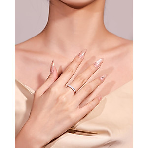 FANCIME Opal Rings Sterling Silver Created 6 stones Fire Opal October Birthstone Engagement Wedding Eternity Band Ring for Women Size 9