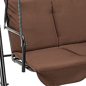 Patio Swing Chair, Outdoor Swing Pools Patio Swings with Canopy Hammock Bench Steel 3-Person Seat with Canopy Leisure Swing Chairs Suitable for Picnic Camping Garden Party Use（Coffee）