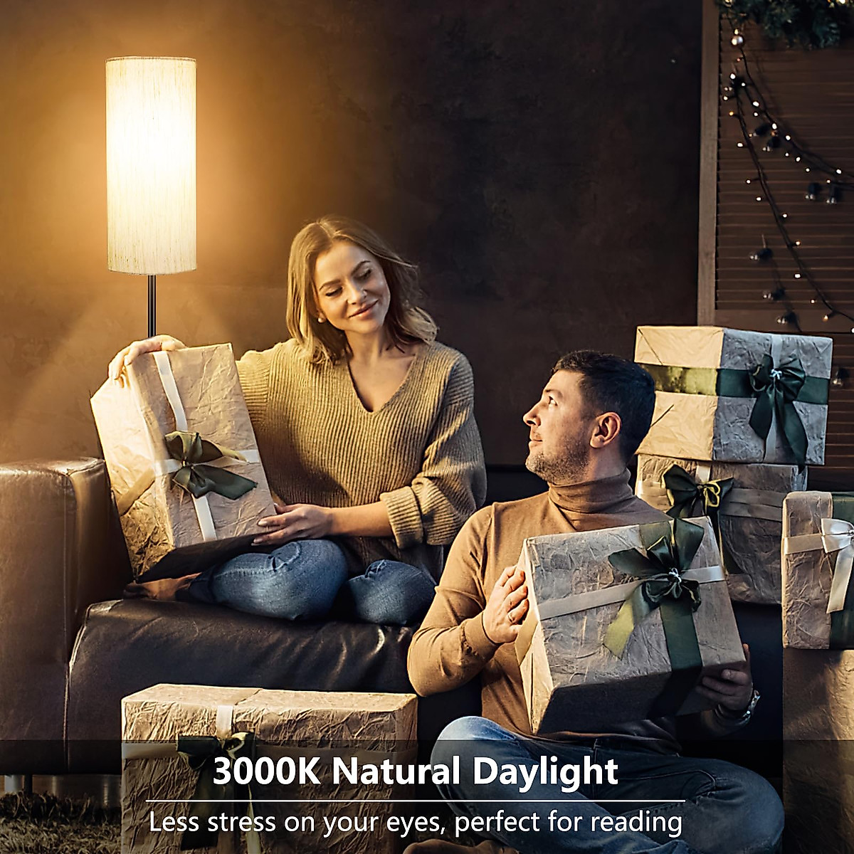 Floor Lamps for Living Room, Modern Standing Lamp, Minimalist Pole Lamp, Stepless Dimmable 9W Bulb Included, Tall Lamp with Linen Shade, Lamps for Bedroom, Office, Kids Room, Reading Light