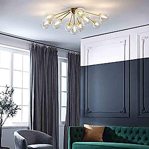 KCO Lighting Glass Ceiling Light Modern 10-Light Glass Chandeliers Mid Century Brass Close to Ceiling lamp for Bedroom Living Room (10 Lights)