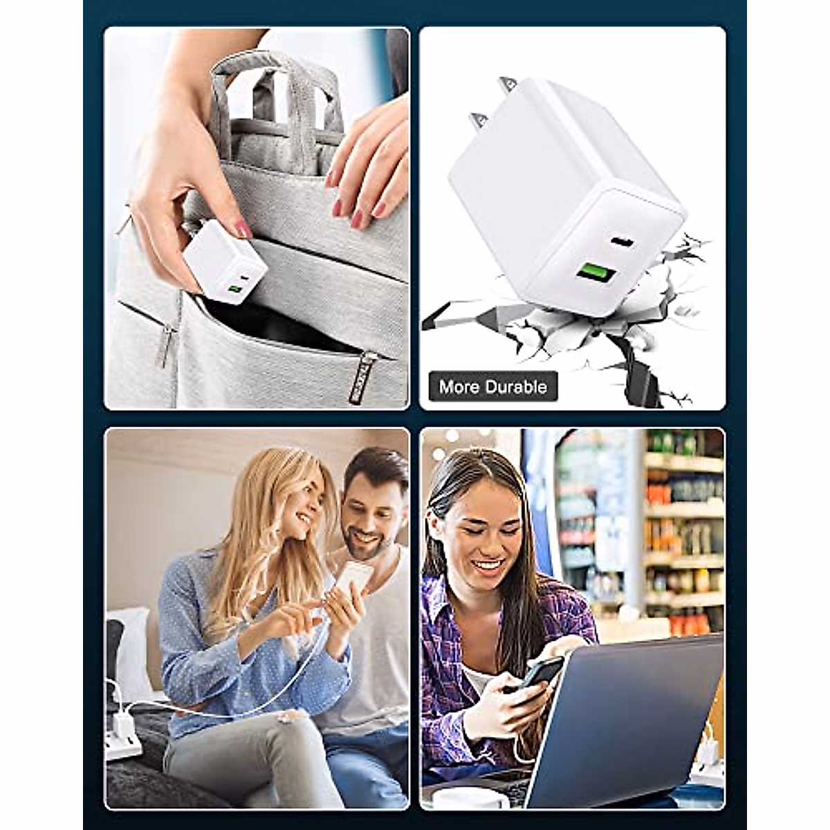 2 Pack USB C Wall Charger, PLSFLICK 20W Dual Port Power Delivery Fast Type C Charging Block Plug Adapter for iPhone 14 13 12 Pro Max Mini XR XS SE, Ipad, Airpods, Samsung Galaxy(White)