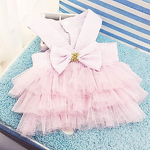Dog Dresses, Fashion Pet Dog Clothes, Striped Mesh Puppy Dog Princess Dresses (Pink, X-Small)