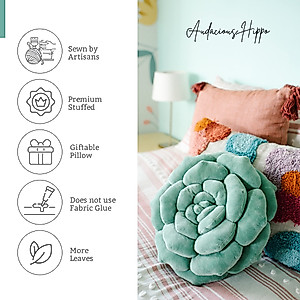 Audacious Hippo Succulent Pillow | Plant Room Decor | Double Stuffed Leaf Pillow for Couch Sofa Plush Outside Cotton Filling | Hand Stitched Flower Decorative Throw Pillows