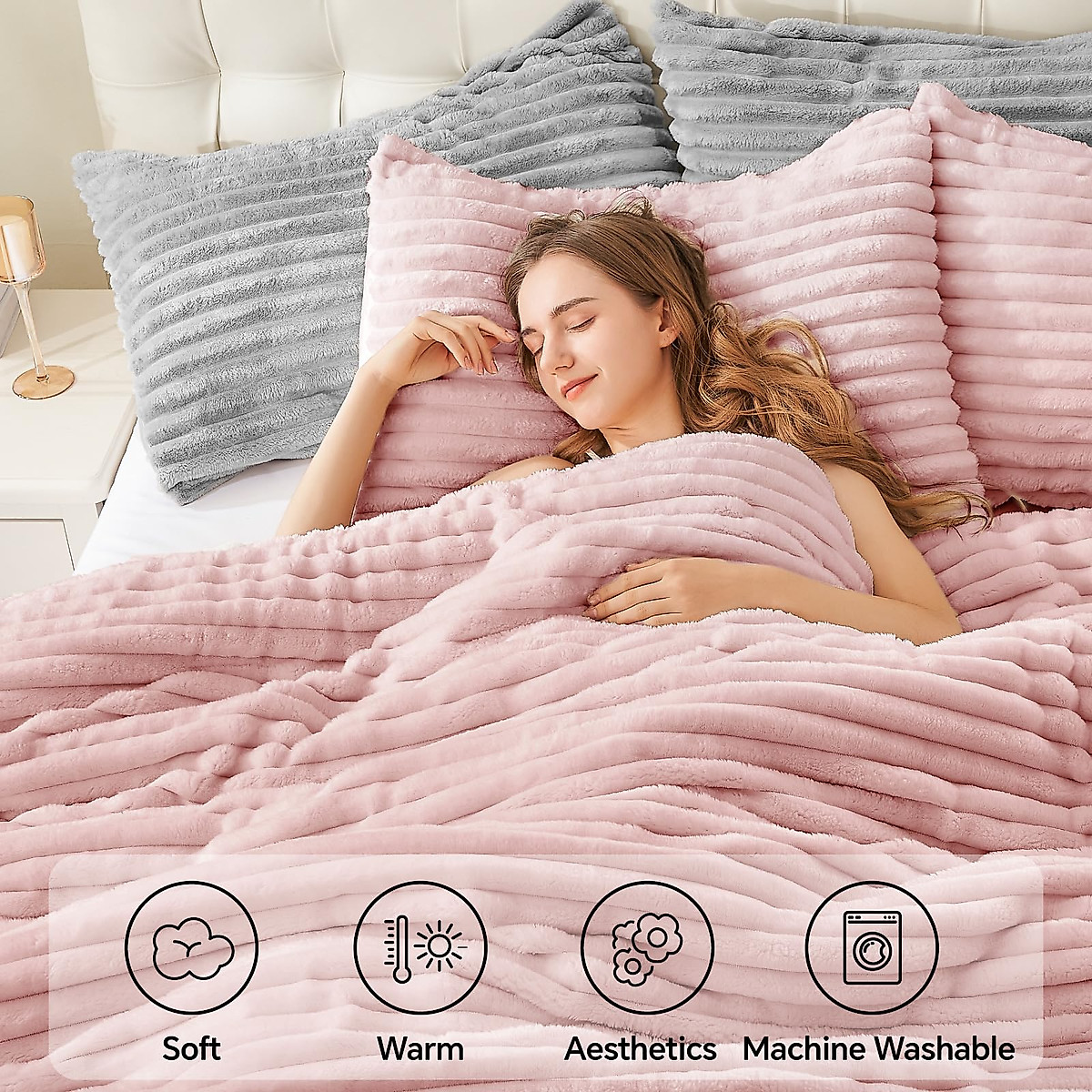 BEDELITE Fleece Twin Comforter Set -Super Soft & Warm Fluffy Pink Bedding, Luxury Fuzzy Heavy Bed Set for Winter with 1 Pillow case