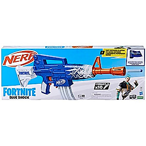 Nerf Fortnite Blue Shock Blaster, 10 Dart Clip, 10 Elite Nerf Darts, includes Bonus Code to Unlock The Beat Wrap in The Game, Motorized Dart Blaster