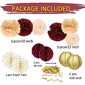Burgundy Gold Birthday Party Decorations Women/Fall Bridal Shower Decorations Maroon Gold//Maroon Gold Bachelorette Party Decorations Gold Leaves Leaf Ribbon/Burgundy Gold Wedding