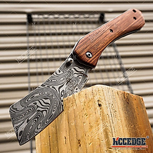 KCCEDGE BEST CUTLERY SOURCE EDC Pocket Knife Camping Accessories Razor Sharp Edge Cleaver Blade Folding Knife for Camping Gear Survival Kit 58649 (Damascus Etched)